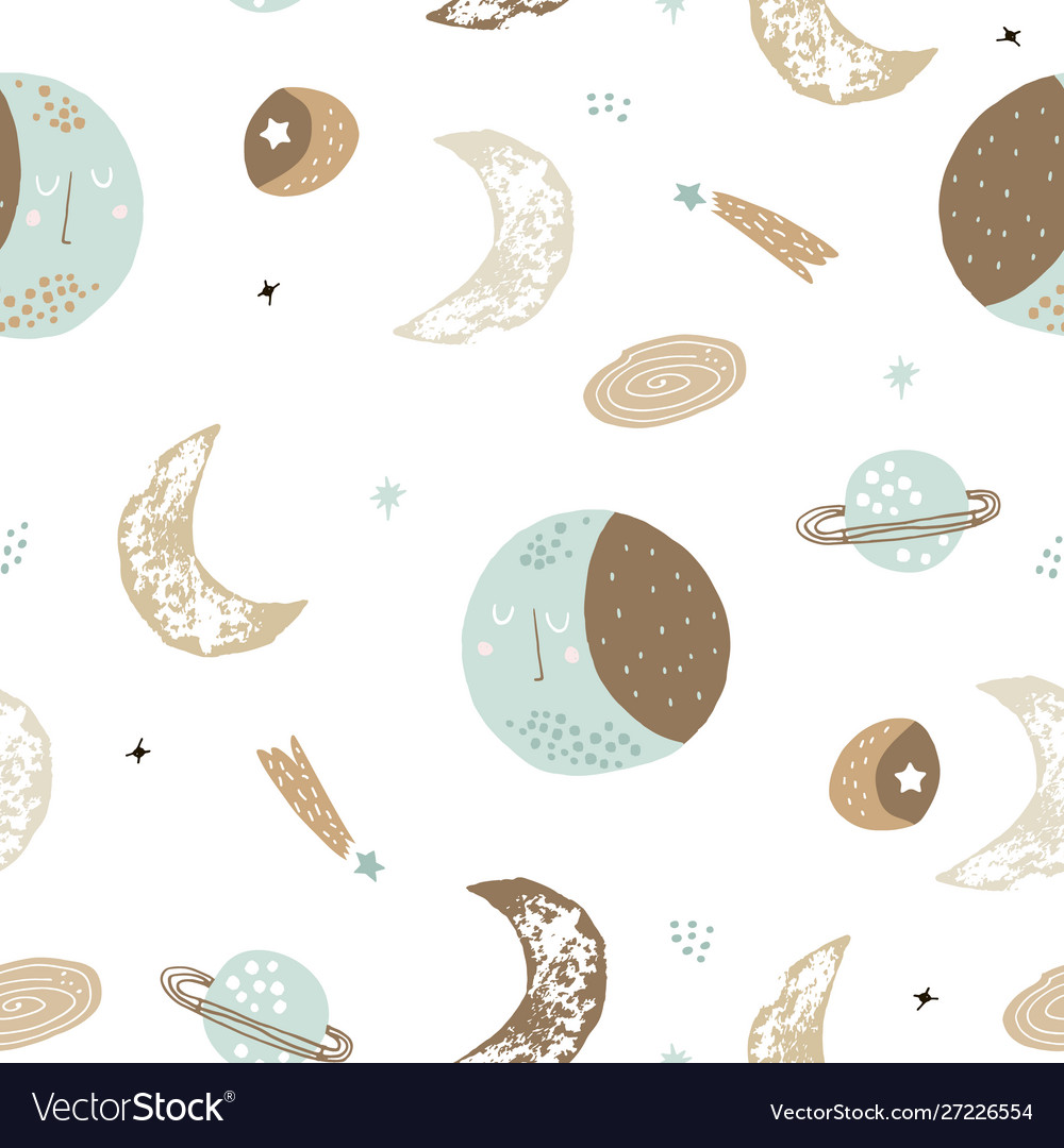 Childish seamless pattern with hand drawn space Vector Image