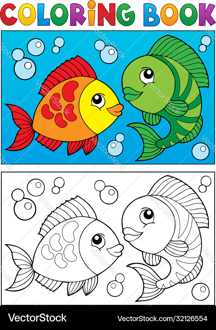 Coloring book with fish theme 5 Royalty Free Vector Image