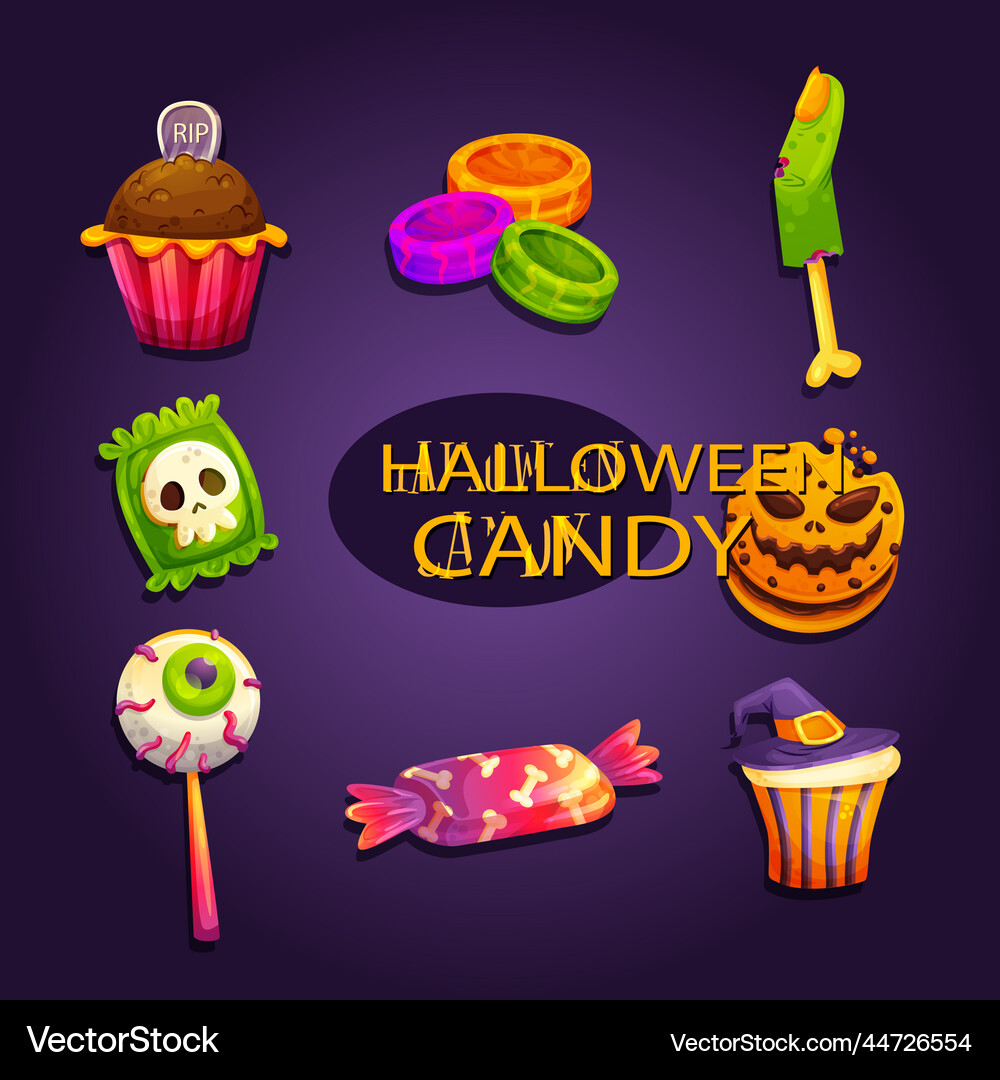 Delicious halloween candy set design Royalty Free Vector
