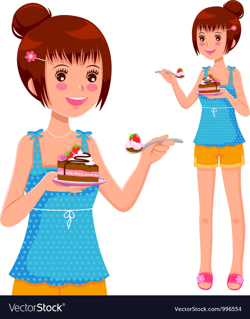 Girl Eating Cake Royalty Free Vector Image Vectorstock