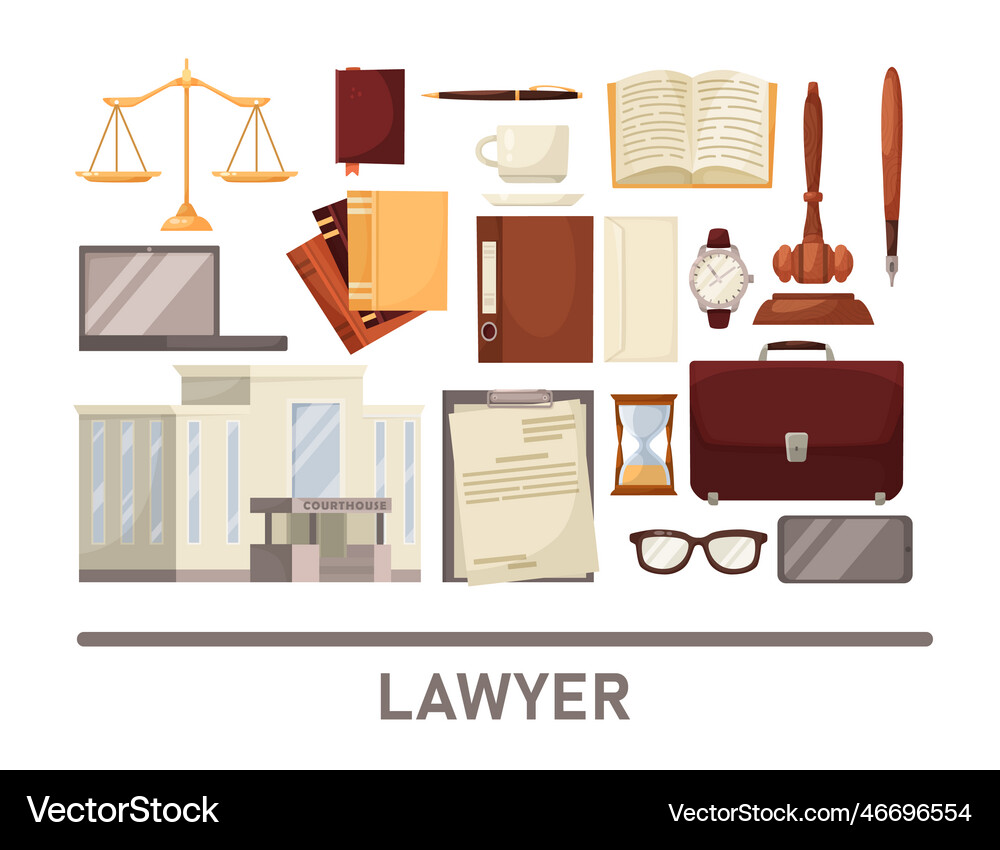 Law practice elements set Royalty Free Vector Image