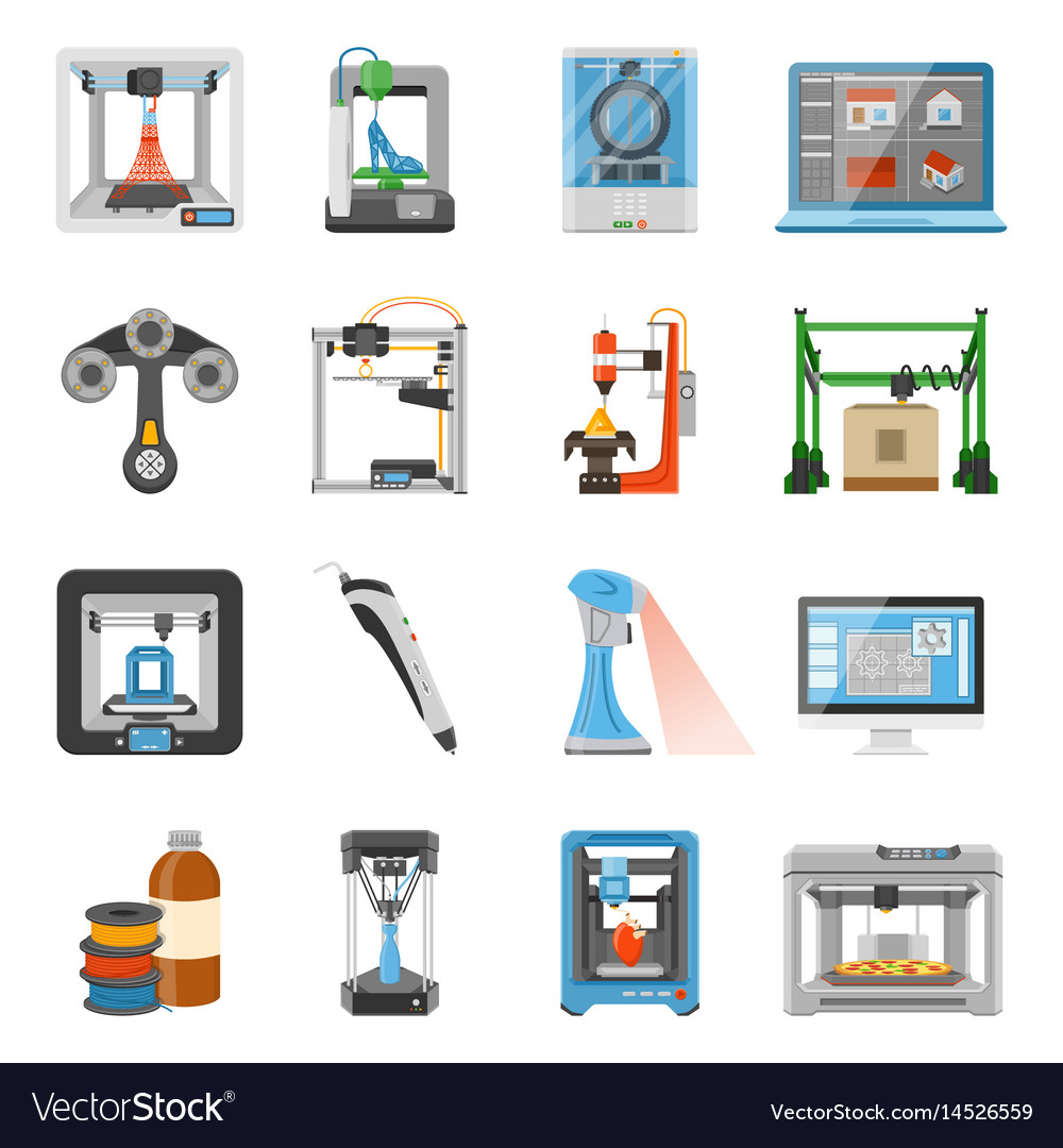 3d printing icons set Royalty Free Vector Image