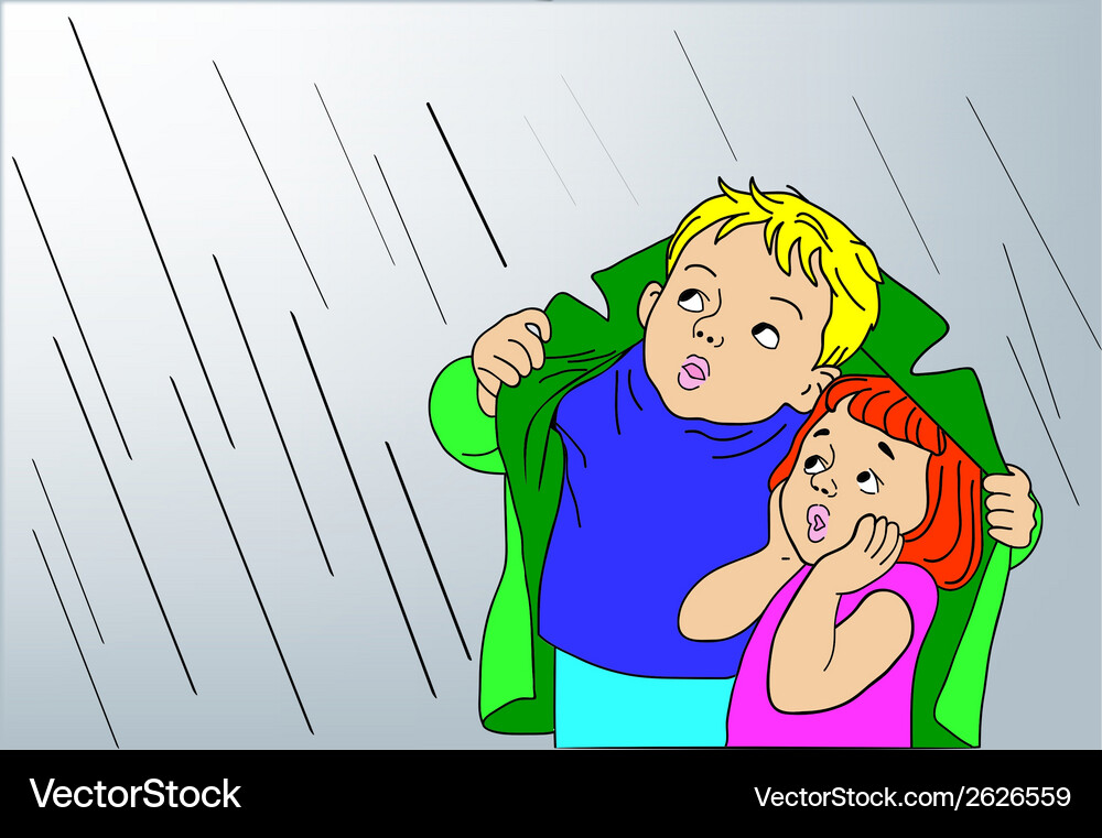 Girl and boy scary rain Royalty Free Vector Image