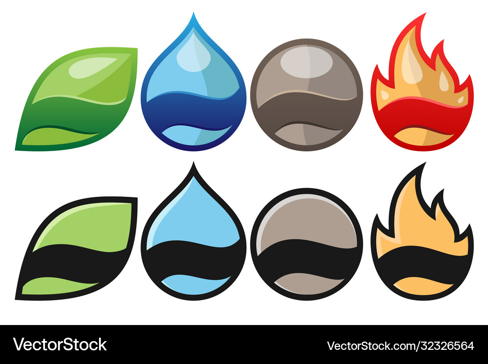 Basic nature elements labels set Royalty Free Vector Image