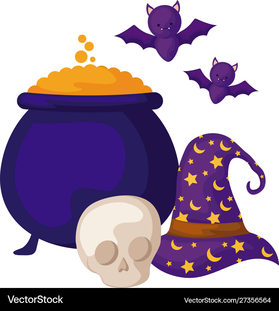 Cauldron with set icons halloween Royalty Free Vector Image