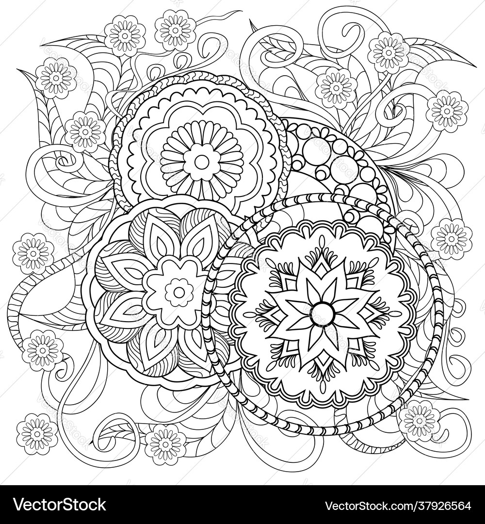 Doodle flowers and mandalas Royalty Free Vector Image