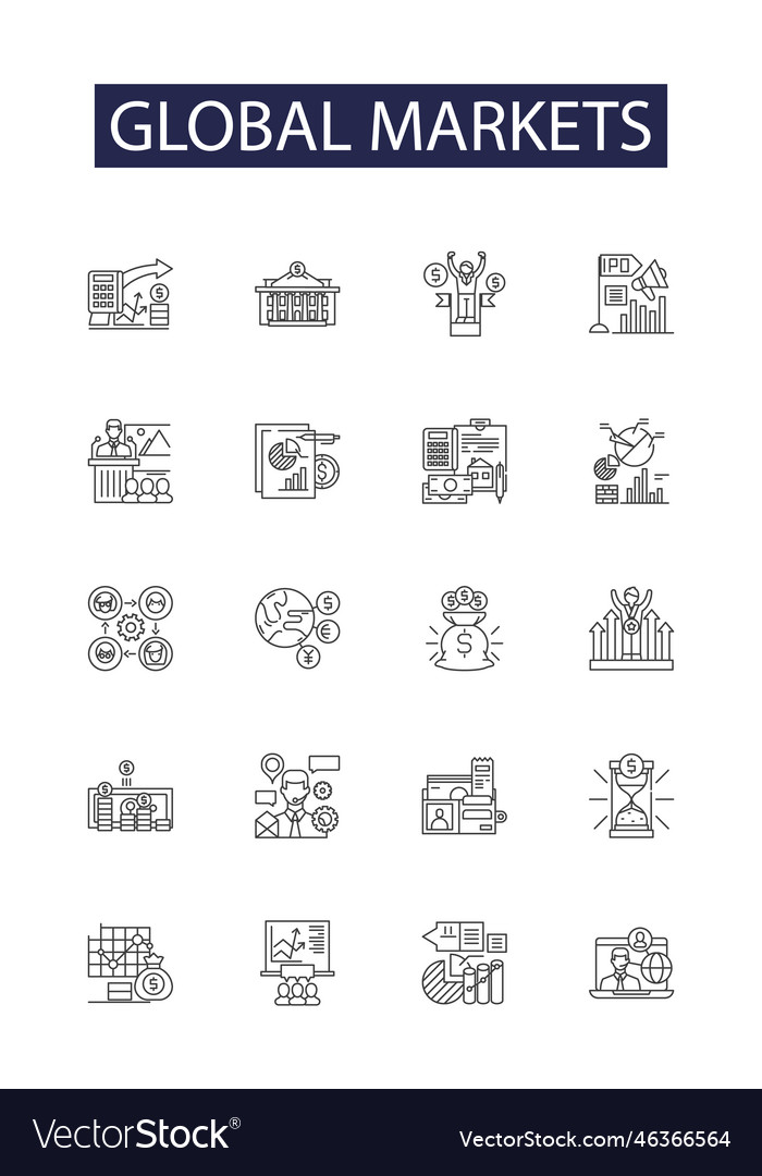Global markets line icons and signs Royalty Free Vector