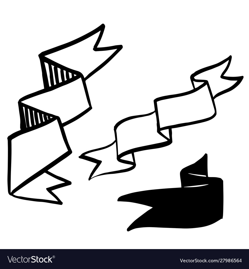 Ribbons set black and white engraved ink Vector Image