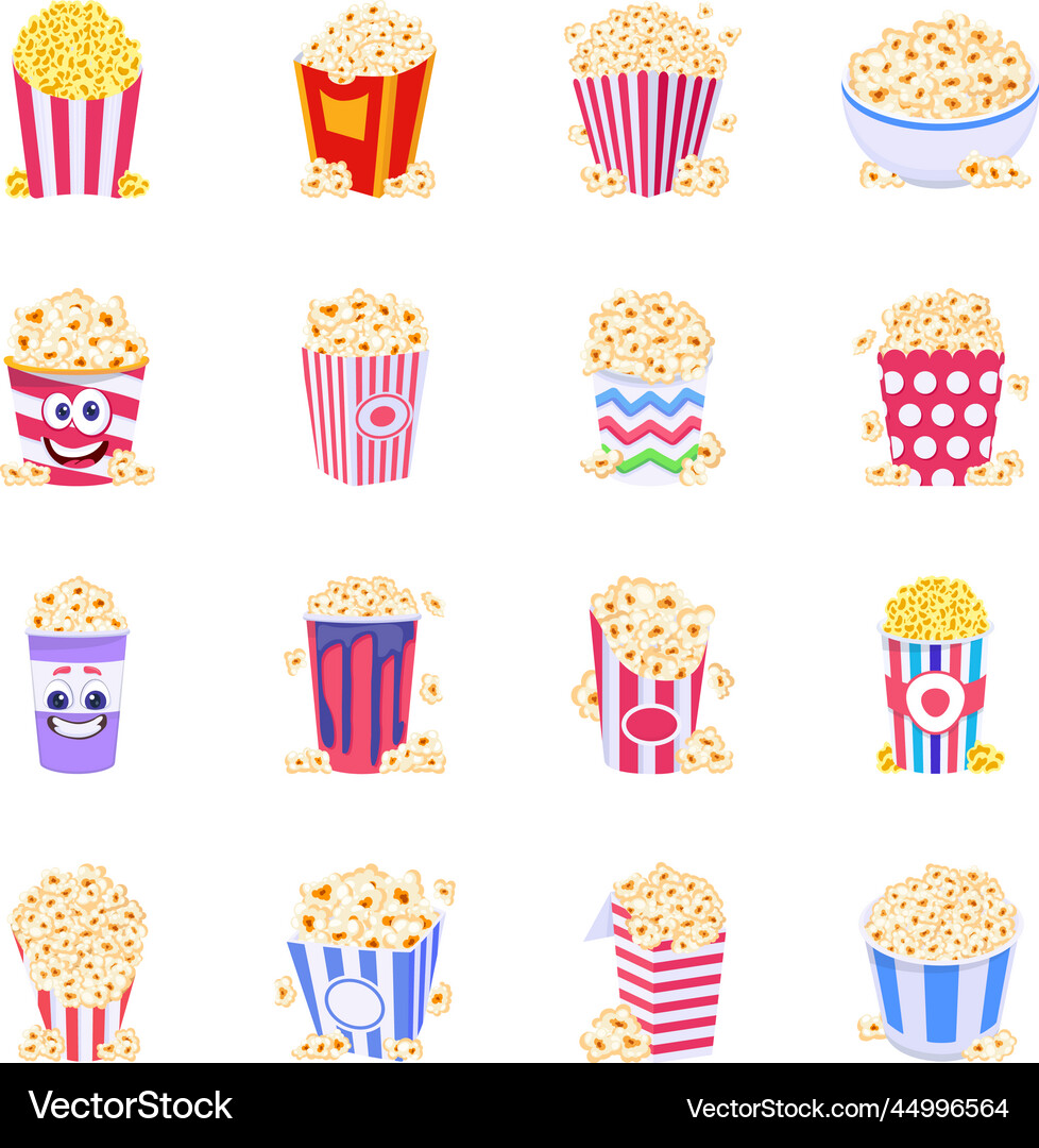 Set of popcorn flat Royalty Free Vector Image - VectorStock
