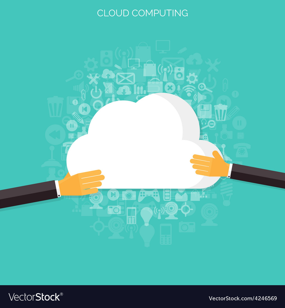 Flat cloud computing and social media background Vector Image