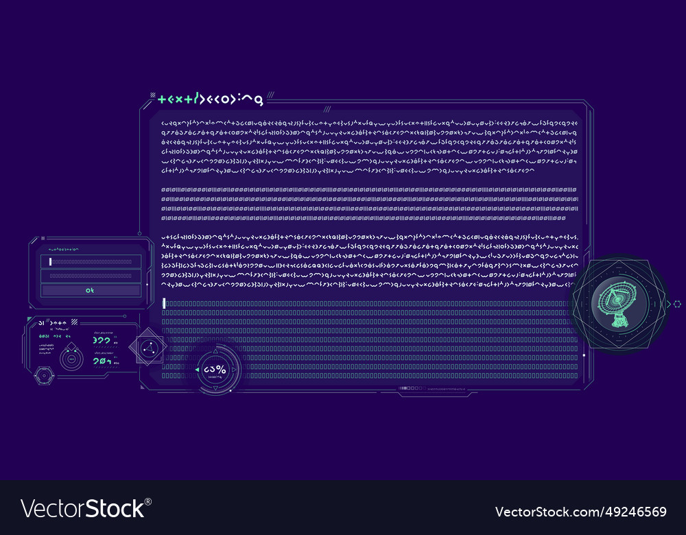 Sci-fi interface of data decoding program Vector Image