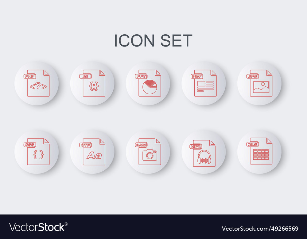 Set line xls file document css ppt mp3 php js otf Vector Image Set line xls file document css ppt mp3 php js otf Vector Image