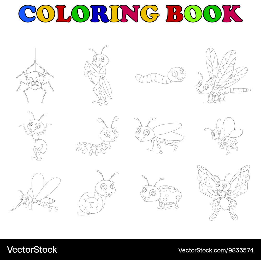 Coloring book collection insects Royalty Free Vector Image