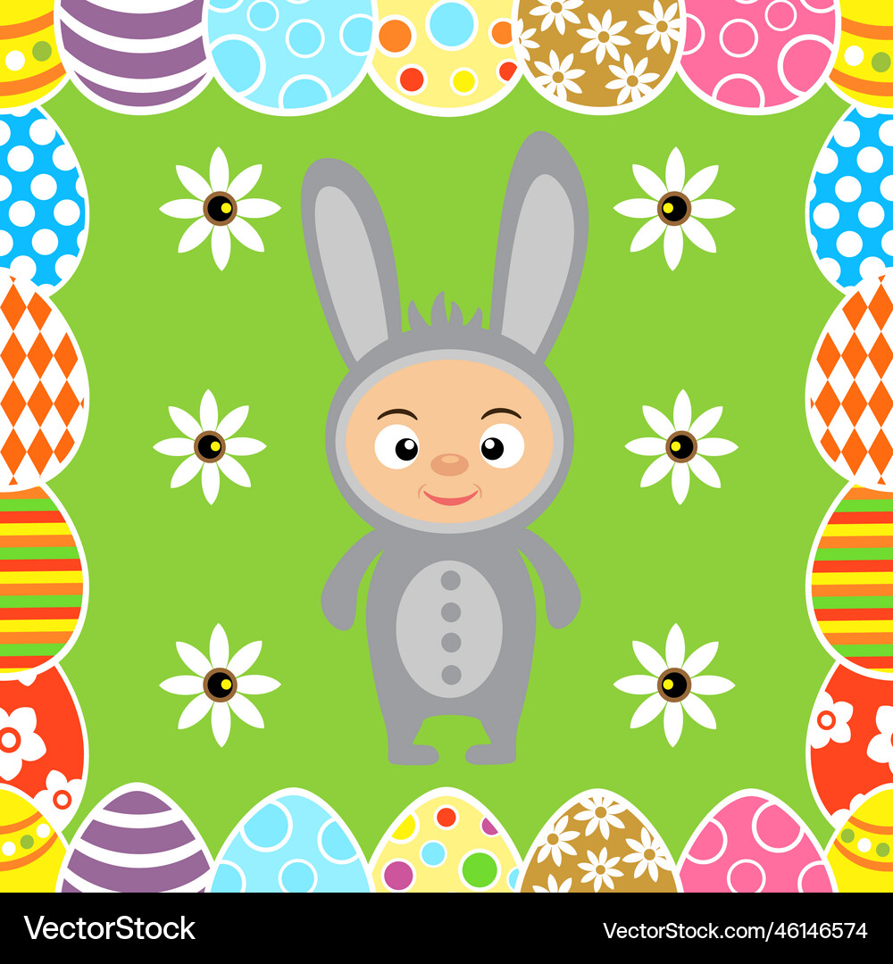 Easter seamless with kid in rabbit costume Vector Image