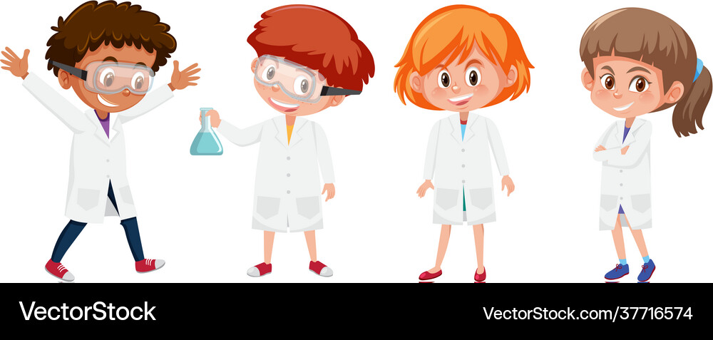 Set different kids wearing white laboratory Vector Image