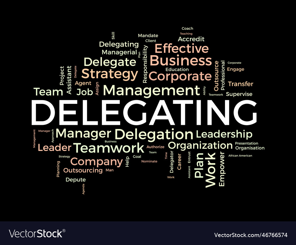 Word cloud background concept for delegating Vector Image Word cloud background concept for delegating Vector Image