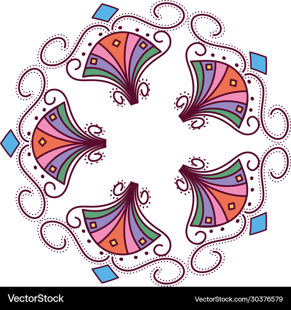 Colored mandala leaves drops feathers circle Vector Image