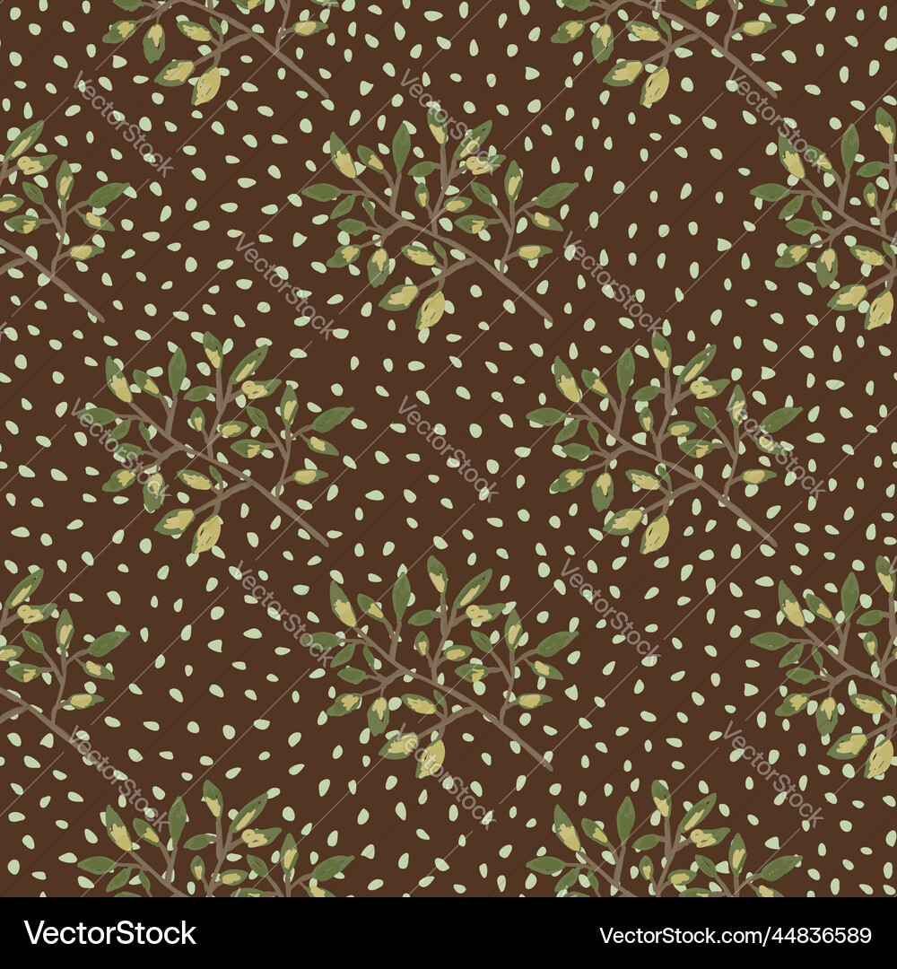 Hand drawn branches with leaves seamless pattern Vector Image