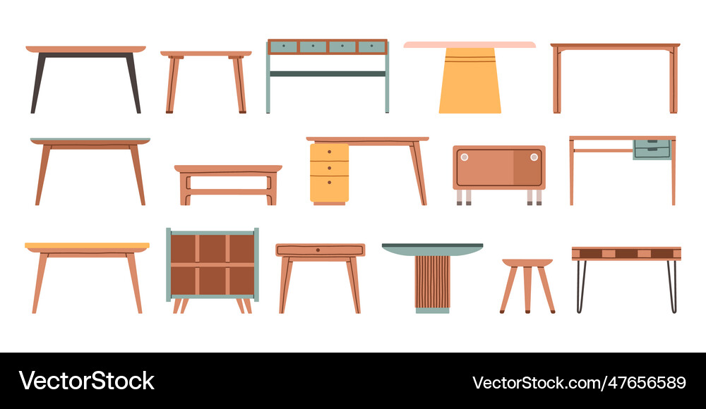 Set of different tables classic modern office Vector Image