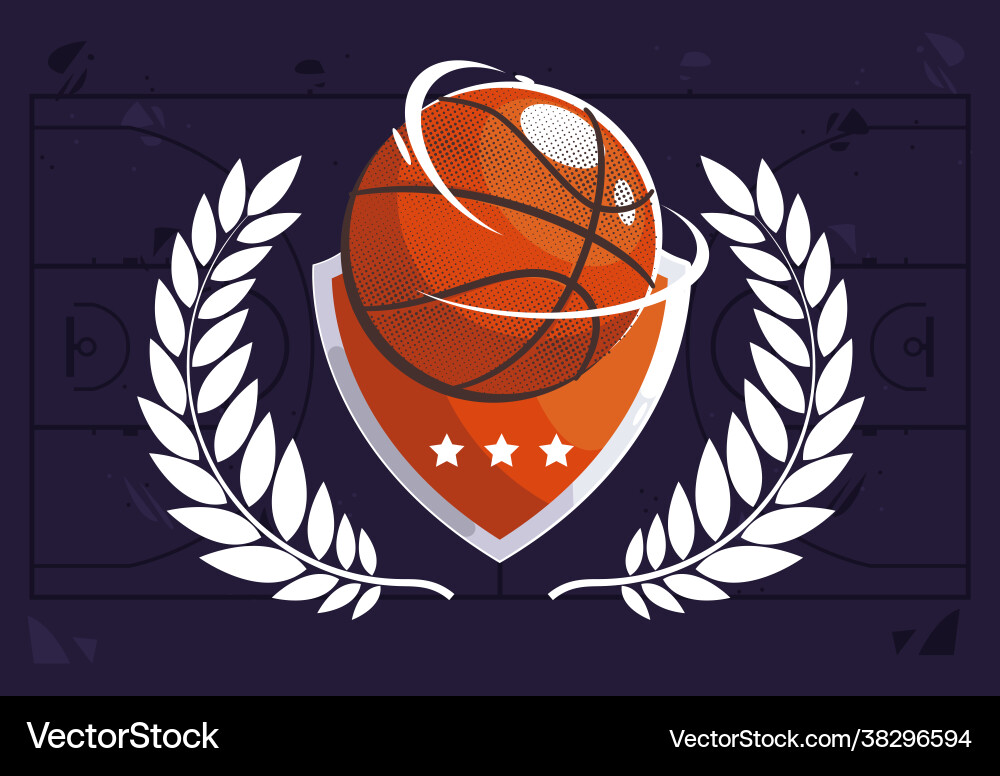 Basketball with a shield and a winners wreath Vector Image