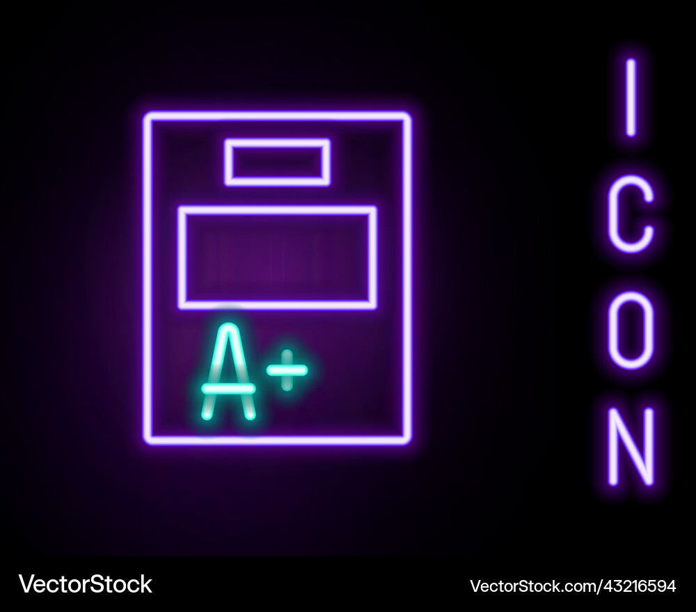 Glowing neon line exam sheet with a plus grade Vector Image
