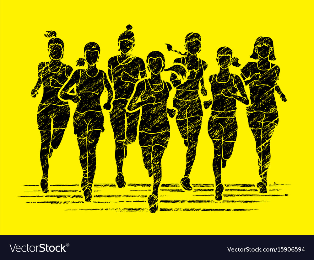 Women running marathon runners Royalty Free Vector Image