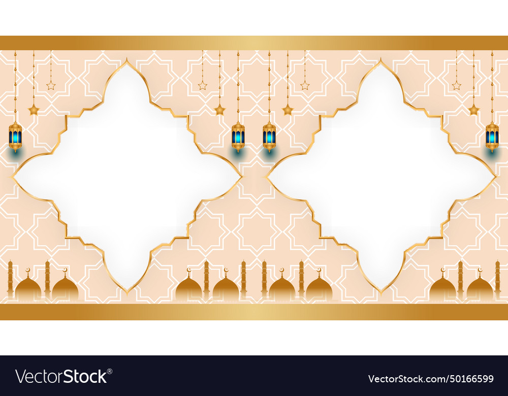 Golden islamic frame with lantern ramadan kareem Vector Image Golden islamic frame with lantern ramadan kareem Vector Image