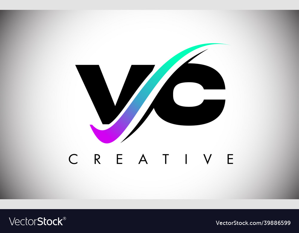 Vc letter logo with creative swoosh curved line Vector Image