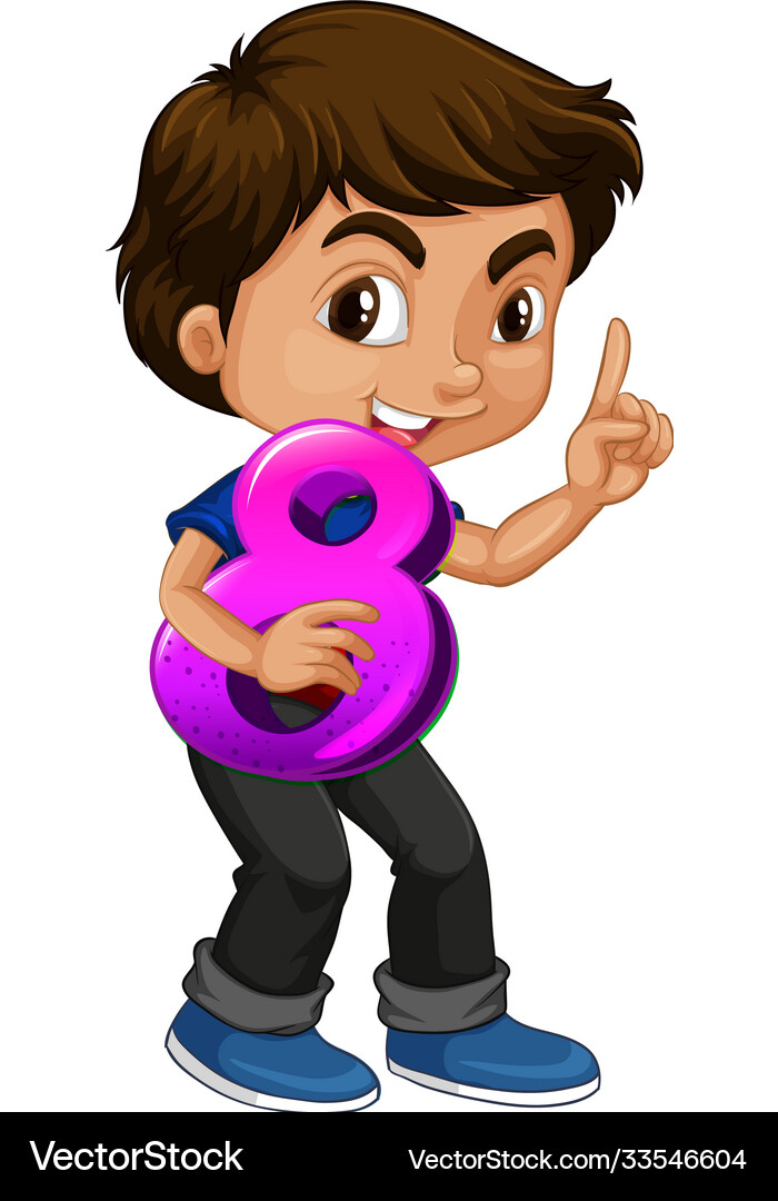Asian boy holding math number eight Royalty Free Vector