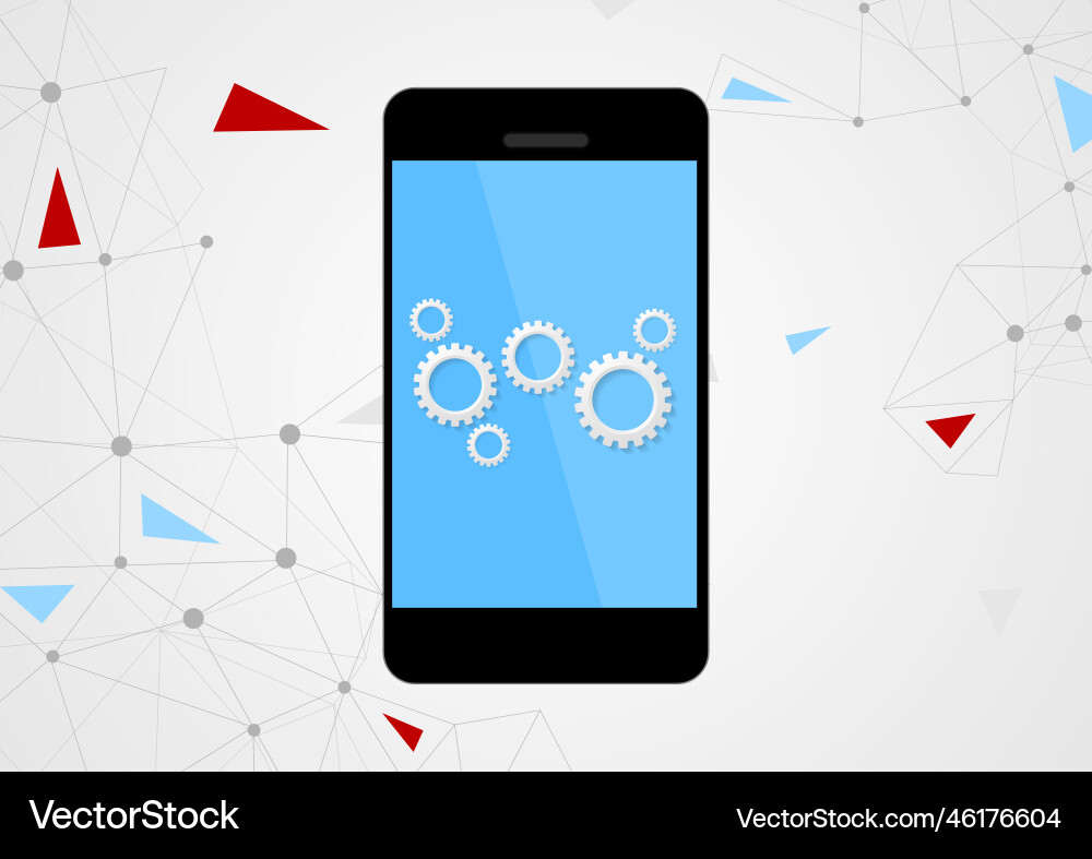 Mobile phone and gears on touchscreen Royalty Free Vector