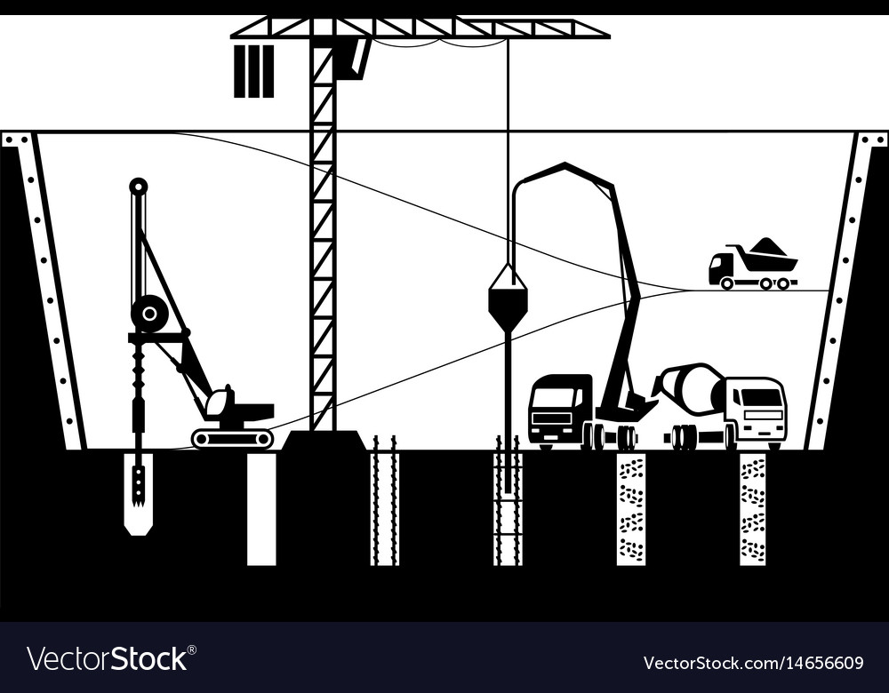Construction of foundations of a building Vector Image