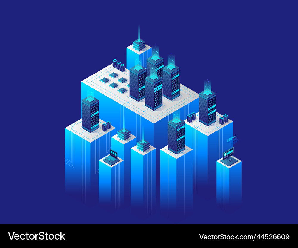 Isometric digital technology concept data center Vector Image