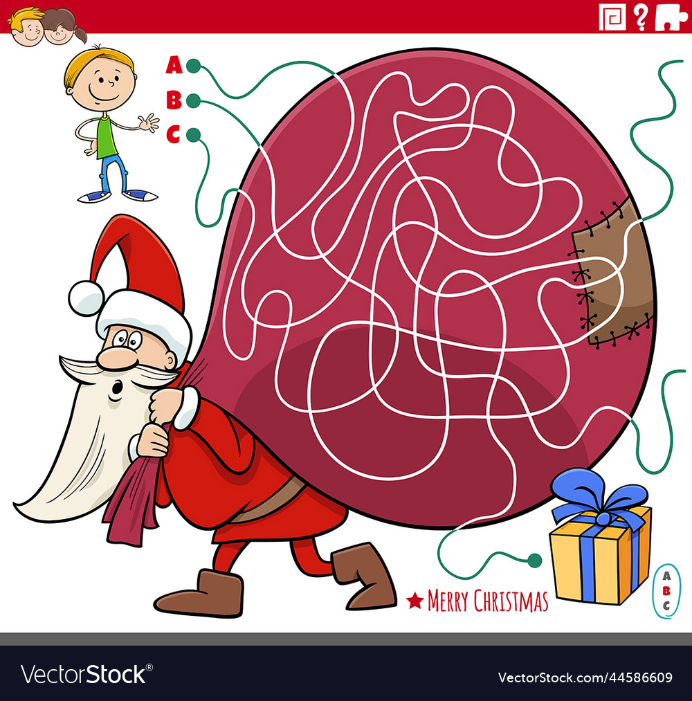 Maze game with cartoon santa claus with sack Vector Image