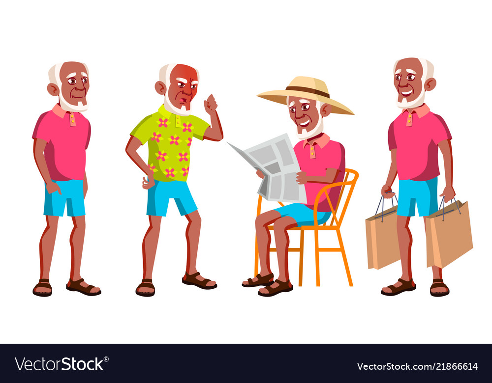 Old man poses set black afro american Royalty Free Vector Old man poses set black afro american Royalty Free Vector