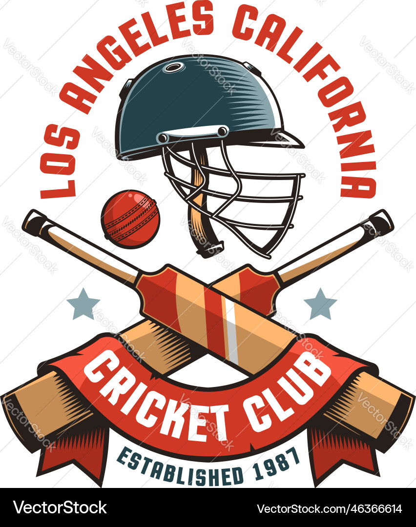 Retro cricket logo featuring a helmet cricket Vector Image