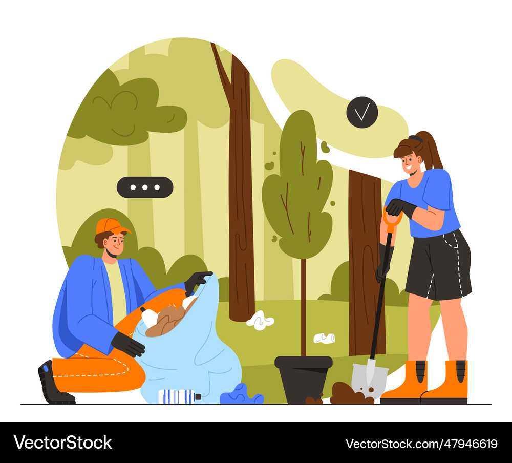 Environmental activists clean up trash concept Vector Image