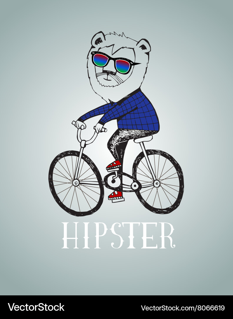 Hipster lion riding by bicycle Royalty Free Vector Image