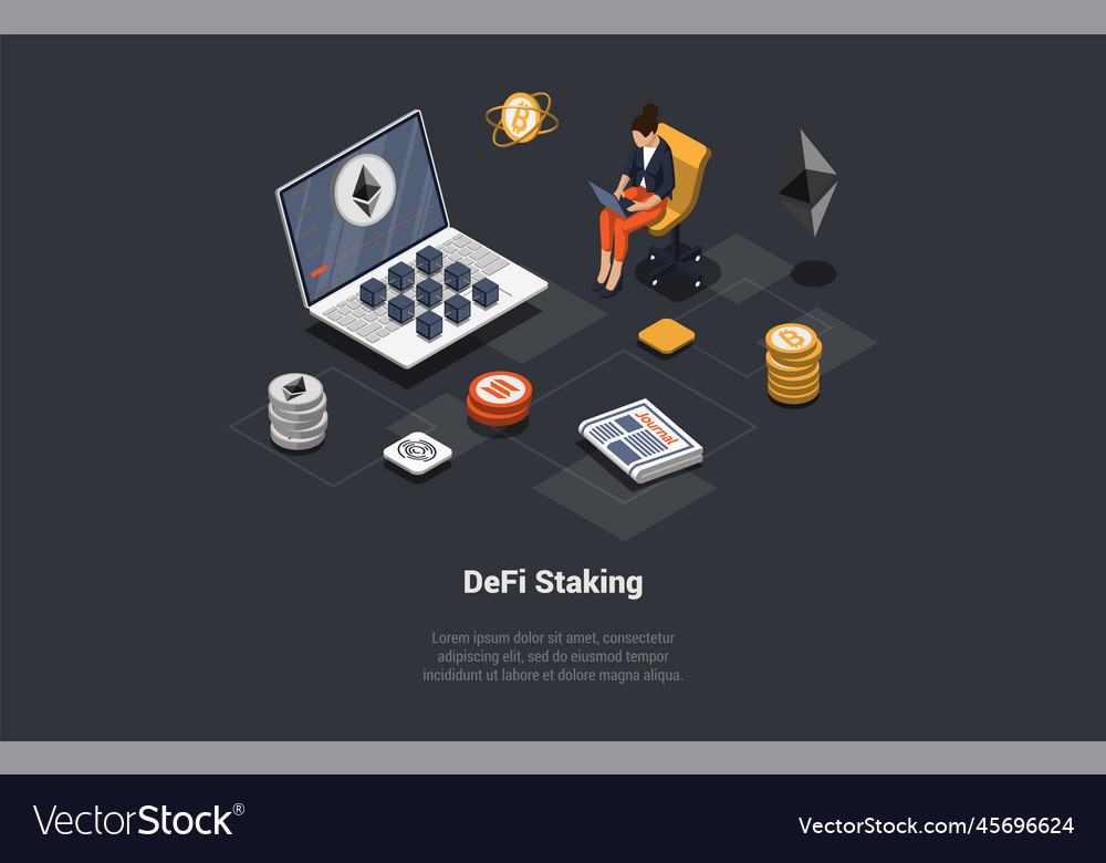 Blockchain technology and defi staking concept Vector Image