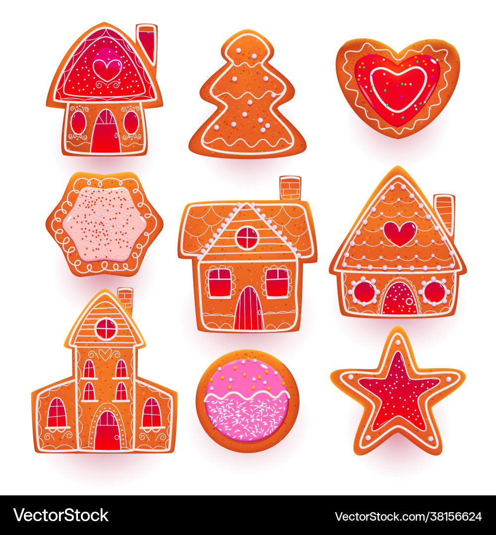 Christmas gingerbread cookies with sugar icing Vector Image