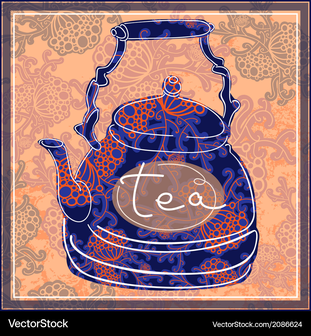 Floral designed tea pot tea time Royalty Free Vector Image