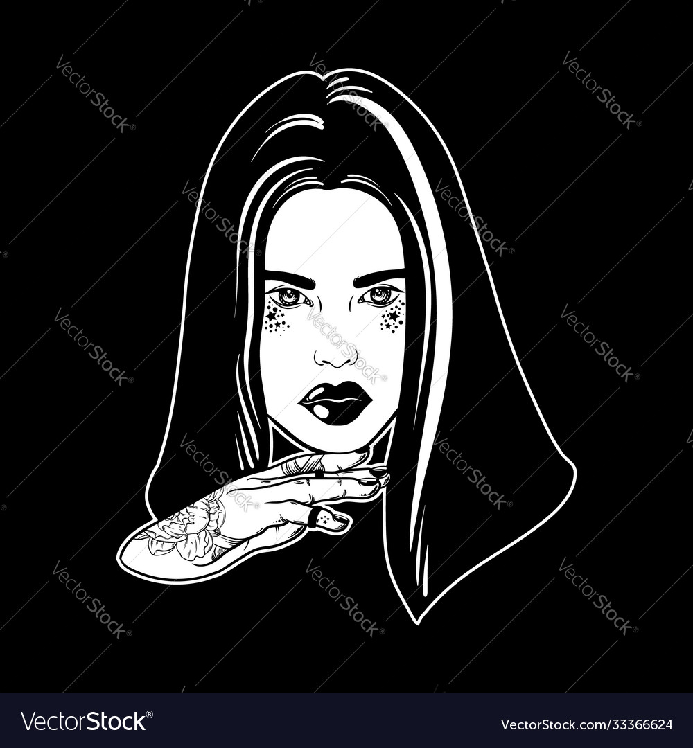 Hand Drawn Beautiful Woman With Tattoo Royalty Free Vector
