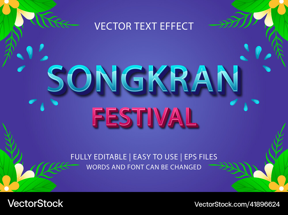 Songkran festival text effect fully editable Vector Image