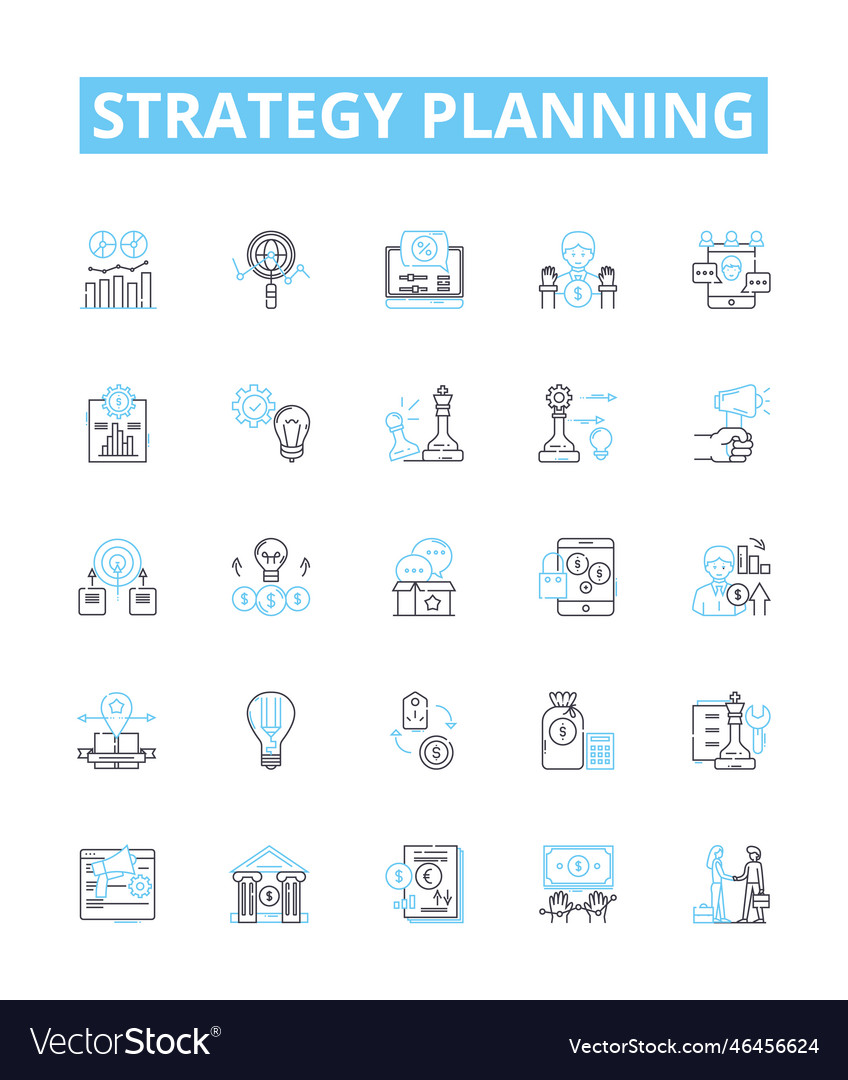 Strategy planning line icons set strategy Vector Image