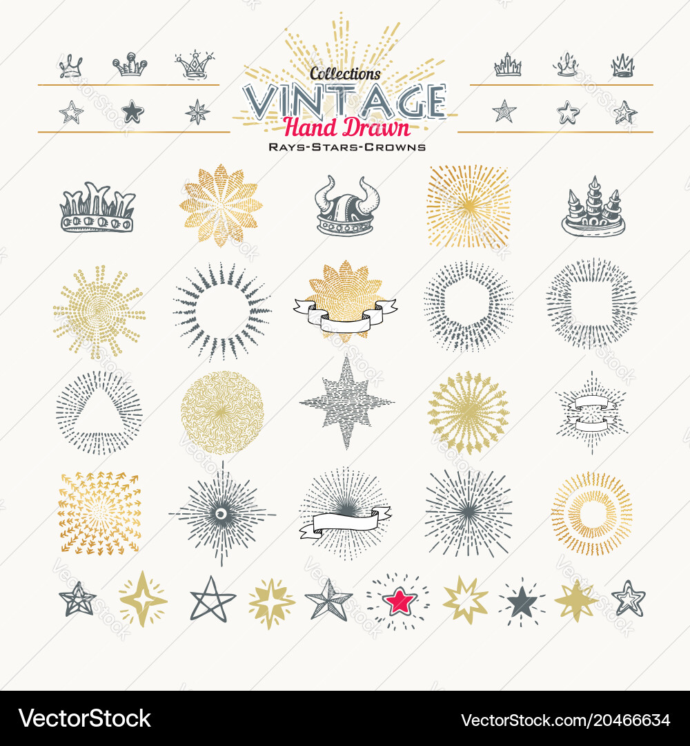 Collection of vintage hand drawn elements rays Vector Image