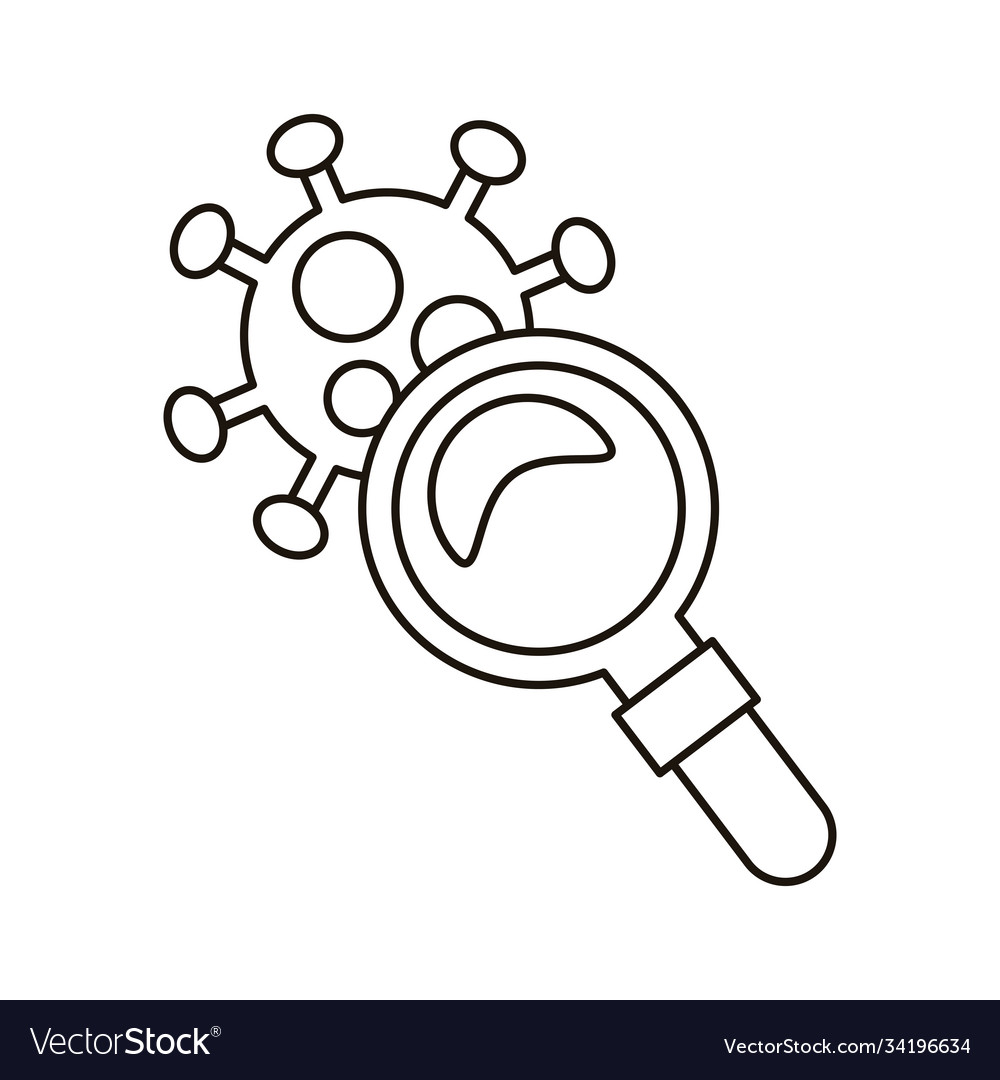 Covid19 particle and magnifying glass line style Vector Image