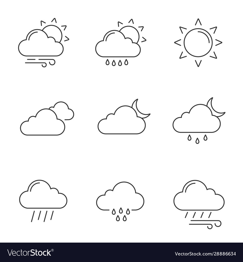 Weather forecast linear icons set Royalty Free Vector Image