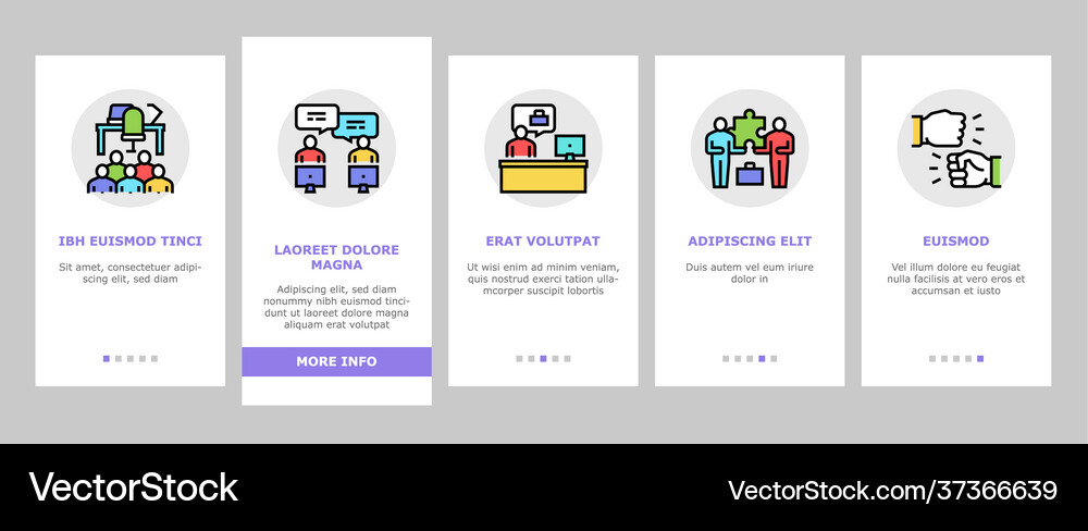 Coworking service onboarding icons set Royalty Free Vector