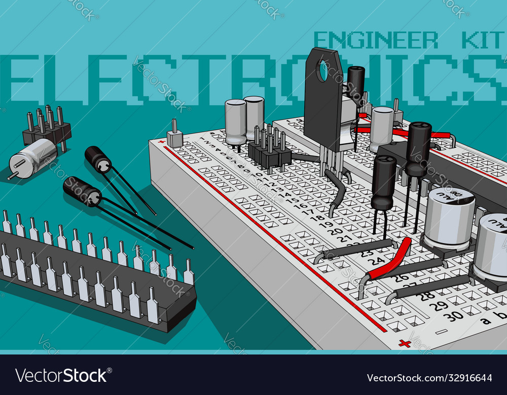 Electronics components kit for electronics Vector Image