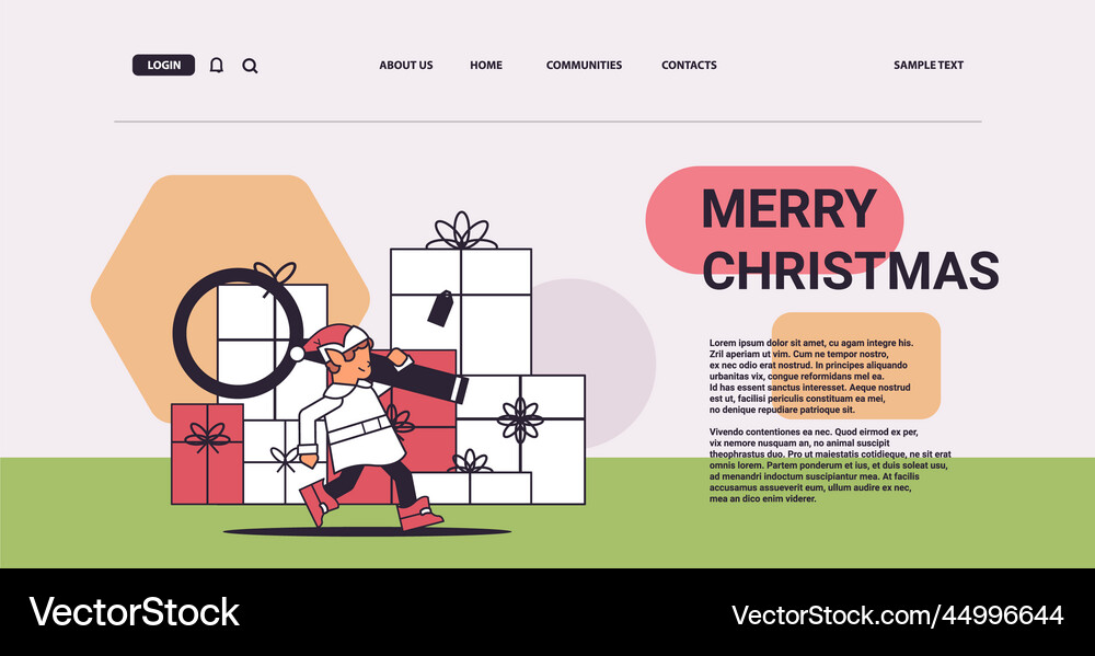 Elf holding magnifying glass santa helper Vector Image