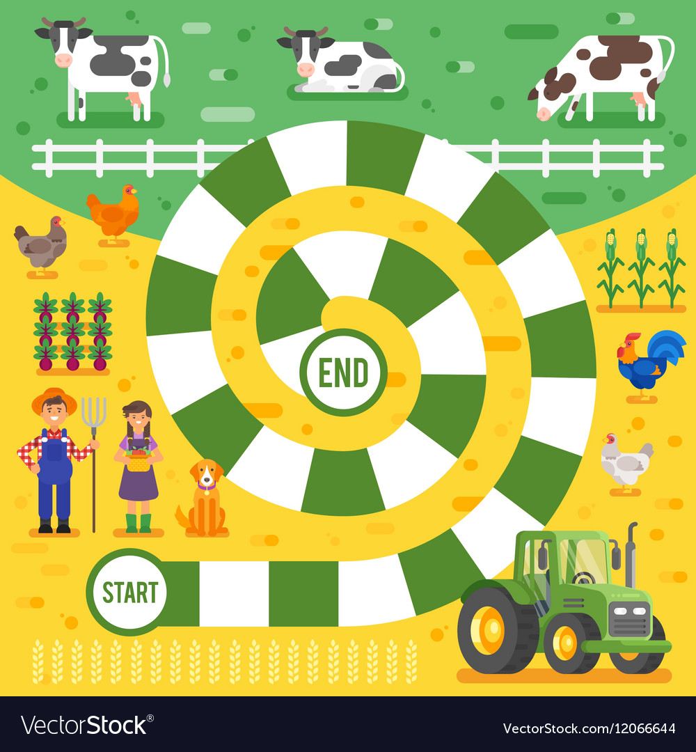 Flat style kids farm board game template Vector Image Flat style kids farm board game template Vector Image